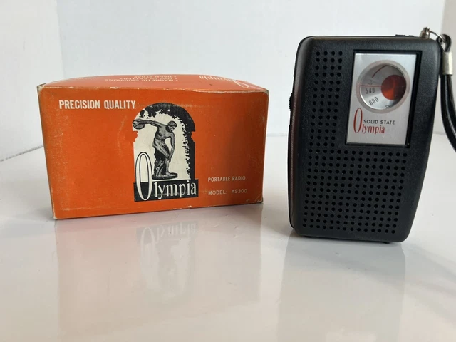 VINTAGE AM HANDHELD Radio-1970's Olympia Solid State black model as300 ...