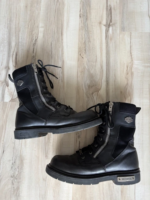 HARLEY DAVIDSON MENS Sz 11.5 Leather Lace & Zip Biker Motorcycle Boots ...