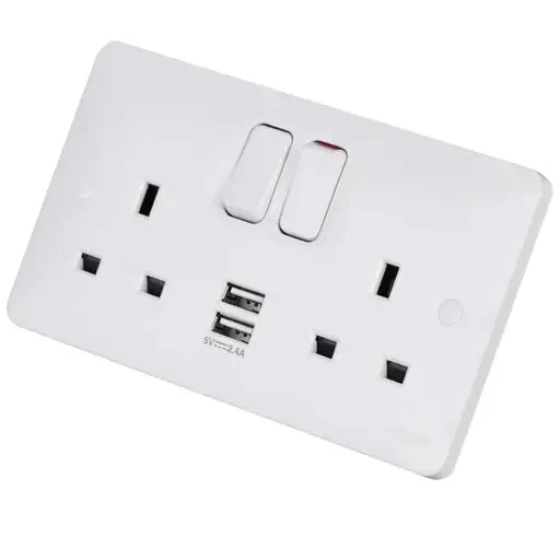 HAGER SOLLYSTA 13A DP 2 Gang Switched Socket with Twin USB Outlets White £16.32 - PicClick UK