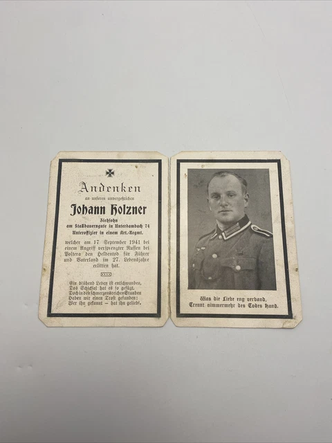 WW2 GERMAN DEATH Card Army Artillery Regiment Unteroffizier KIA 17/09 ...