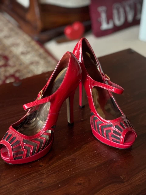 GORGEOUS 'VINTAGE' FAITH Platform Heels. Red Patent, Black 'net ...
