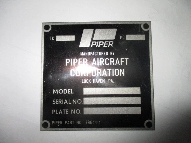 NAMEPLATE ID-PLATE SIGN s44 Piper aircraft Archer Cherokee Tomahawk ...