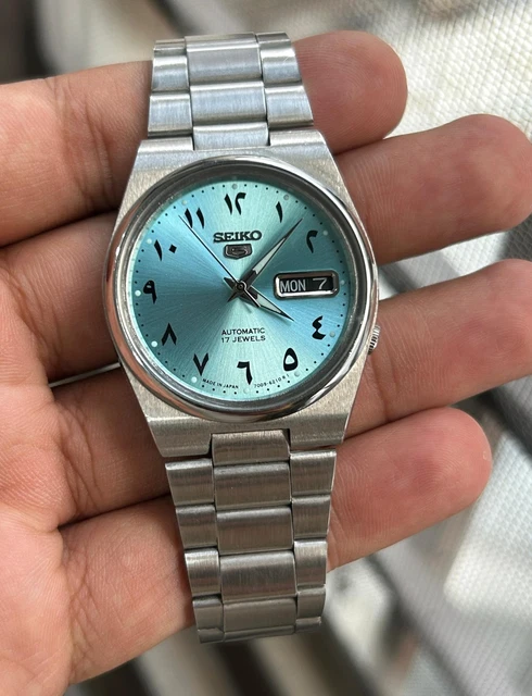 SEIKO 5 AUTOMATIC 17 Jewels Ice Blue Arabic Dial(Changed) Japan Men's ...