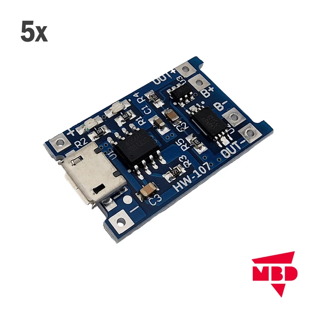 5X TP4056 MICRO-USB 18650 Li-Ion LiPo Modul 5V 1A Laderegler Charger ...