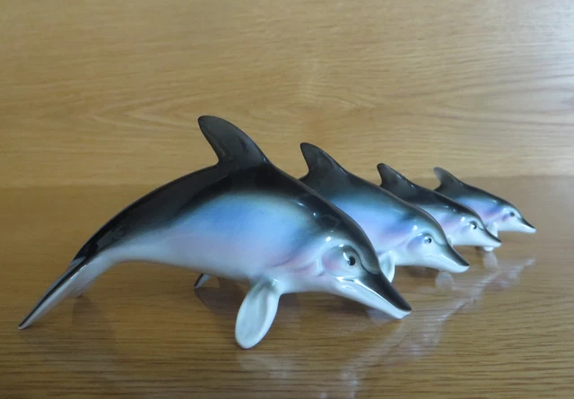 4 DELFINE DELFIN Delphin Tümmler Flipper Porzellan Porzellanfigur Figur ...