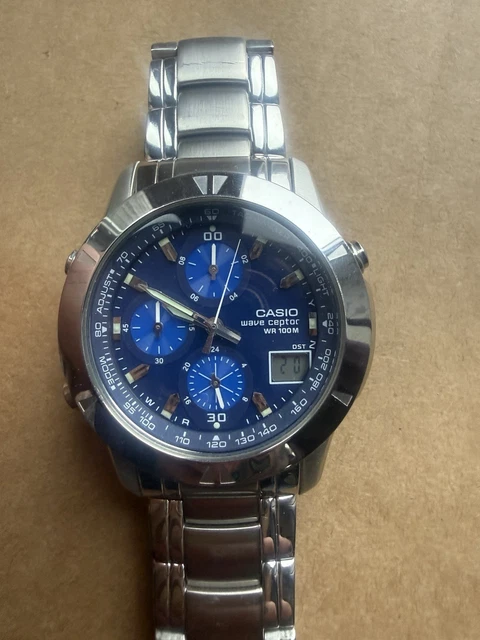 CASIO WAVE CEPTOR WVQ-560 Dual Alarm Blue Dial Excellent Condition ...