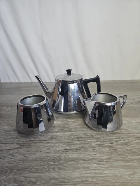 RETRO SWAN BRAND Doric Ware 3 Piece Cromalin Teaset Tea Set Teapot ...