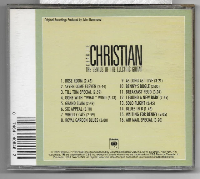 CHARLIE CHRISTIAN - The Genius Of The Electric Guitar (Swing)/ CD 1987 ...