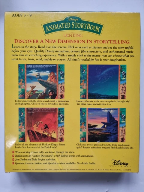 DISNEY'S THE LION King Animated StoryBook Version CD-Rom Windows $29.99 ...