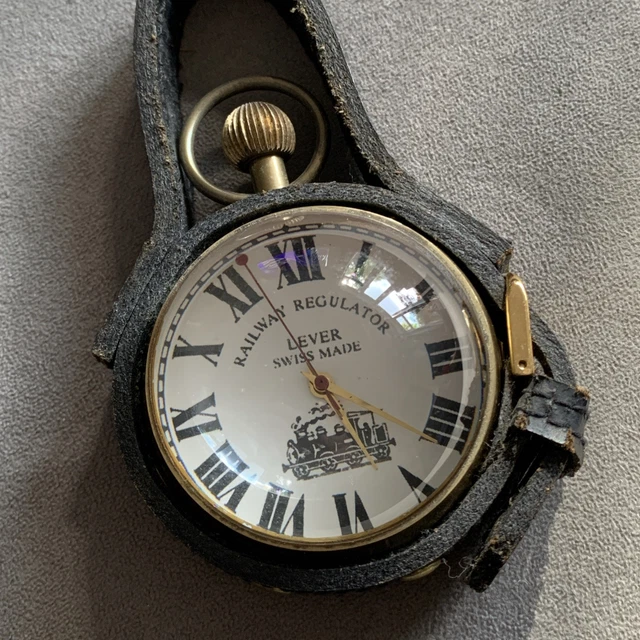 VINTAGE RAILWAY REGULATOR Large Pocket Watch In Leather Holder £16.32 ...