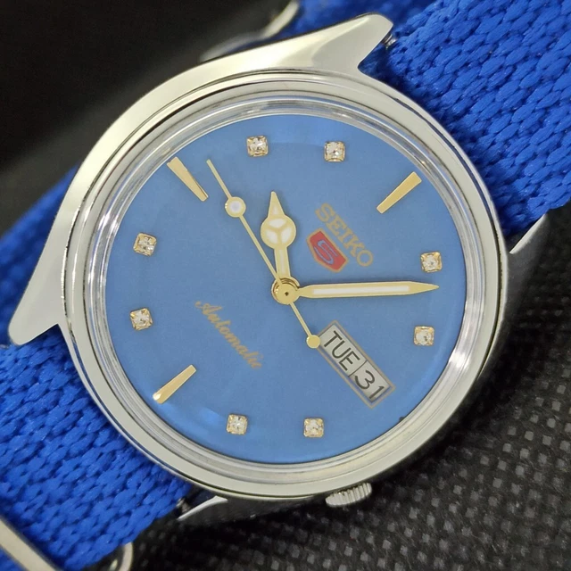old-vintage-seiko-5-automatic-7009a-japan-mens-d-d-blue-watch-545d