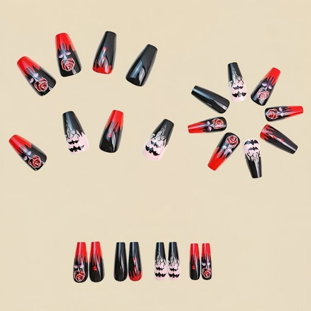 FAKE NAIL BAT Wing Rose Easy Application For Costume Parties ...