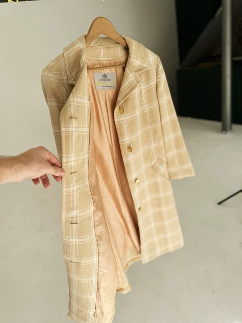 70S STYLE VINTAGE tan and white checkered Aquascutum trench coat £45.81 ...