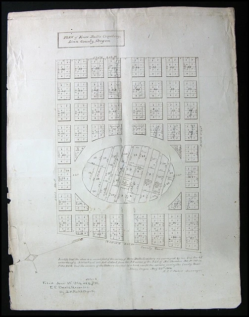 ANTIQUE 1894 LINN County Albany Oregon Cemetery Plan Plat Map Survey ...