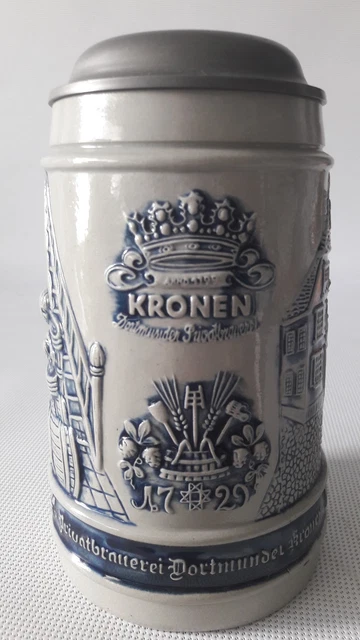 ALTER BIERKRUG MIT Zinndeckel Dortmunder Kronen Bier Brauerei EUR 6,50 ...