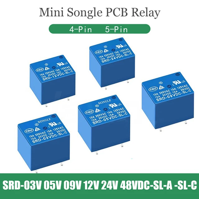 MINI SONGLE PCB Relay SPDT PCB3V/5V/9V/12V/24V/48V 10A 4/5-Pin DC SRD-DC-SL-A £1.53 - PicClick UK