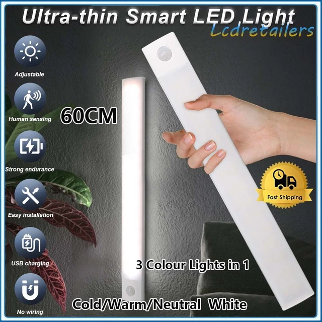 STRIP LIGHT LED PIR Motion Sensor USB Rechargeable Magnetic Cabinet ...