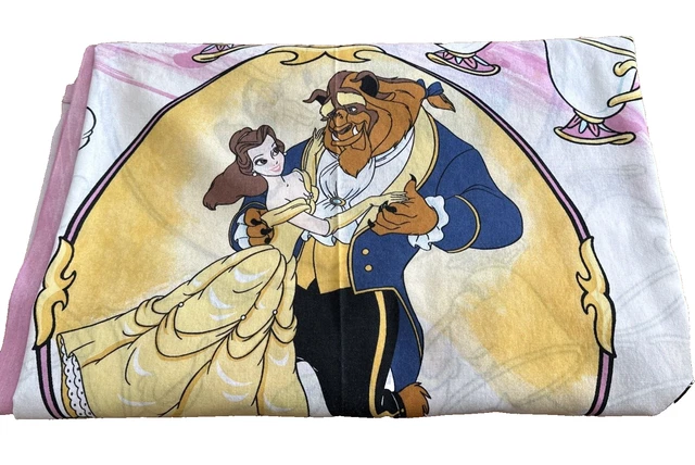 VINTAGE DISNEY 90S Beauty & the Beast Twin Flat Sheet Made In USA £17. ...