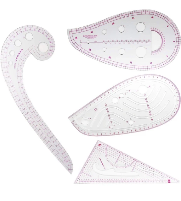 4 STYLES PATTERN Sewing Rulers Set Plastic Sew French Curve Ruler ...