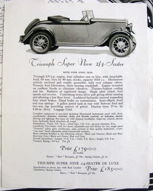 TRIUMPH 1932 SUPER Seven, Nine, Six Cylinder Models Original Car Sales ...