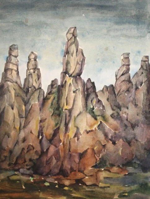 TABLEAU AQUARELLE IMPRESSIONNISTE vintage paysage de montagne EUR 93,03 - PicClick FR