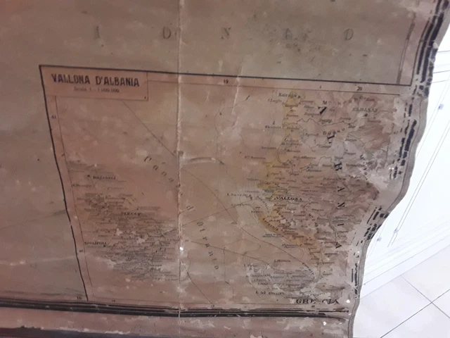 CARTINA GEOGRAFICA ITALIA Periodo Bellico Annessa Albania Cm.130X100 ...