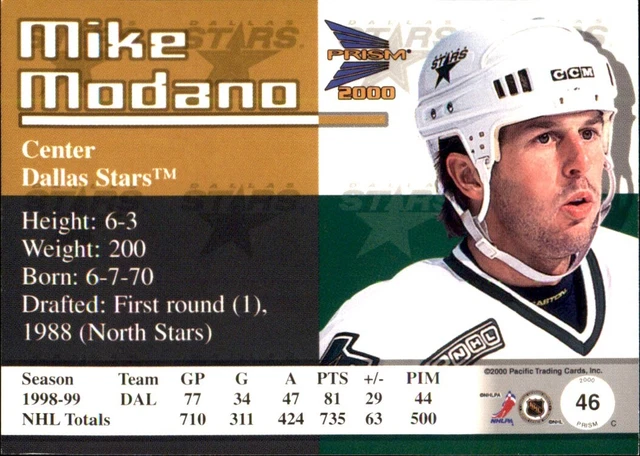 MIKE MODANO DALLAS STARS 1999-00 Pacific Prism #46 EUR 1,99 - PicClick FR