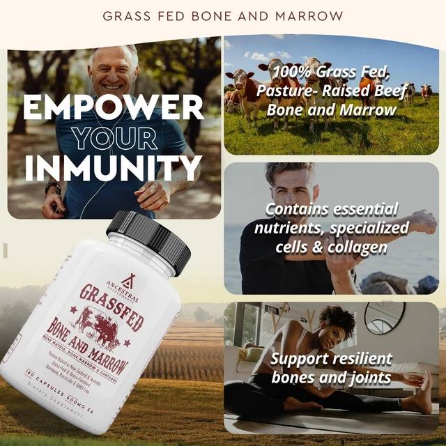 ANCESTRAL SUPPLEMENTS GRASS Fed Beef Bone and Marrow Supplement, 3000mg ...