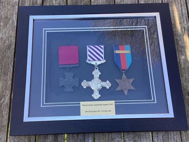 WW2 RAF SPITFIRE ace Wing Commander Nicolson VC, DFC medal group framed ...