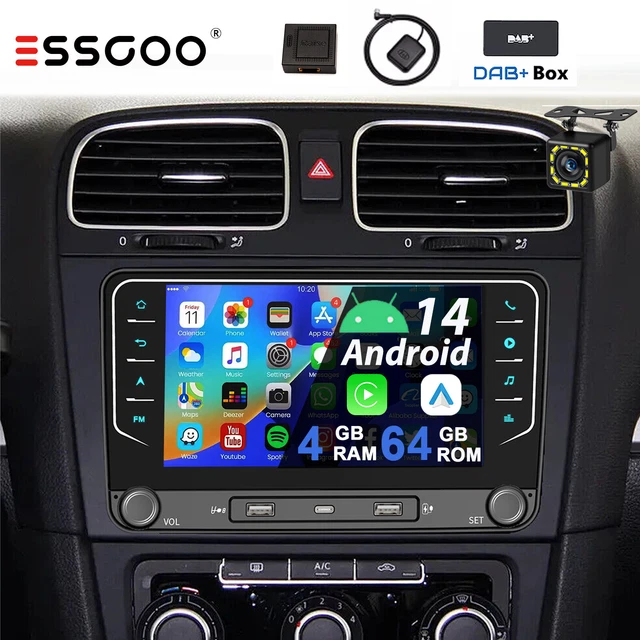 4+64G DAB+CAM ANDROID 14 CarPlay Autoradio NAV WiFi Für VW GOLF 5 6 Touran Jetta EUR 172,99 ...