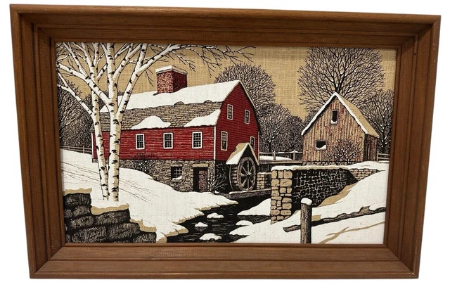VINTAGE KAY DEE Linen Olde Grist Mill Farm Hay Framed £29.77 - PicClick UK