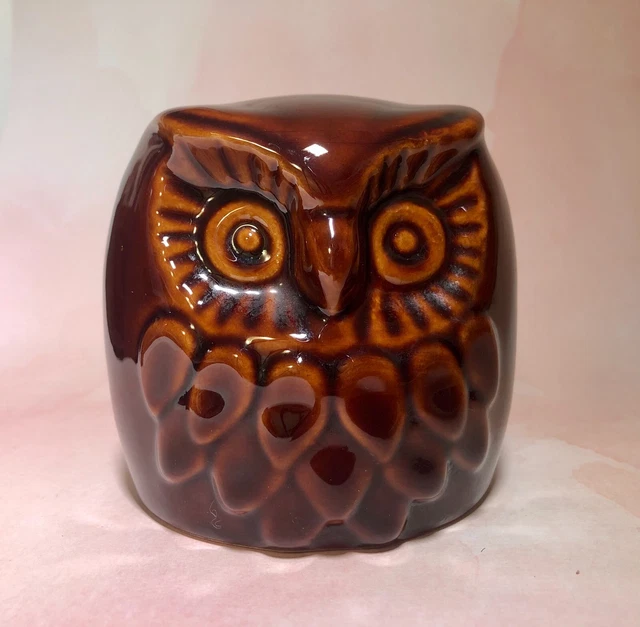 VINTAGE 1970S DENMEAD Pottery Ceramic Brown Treacle Glaze Owl Money Box ...