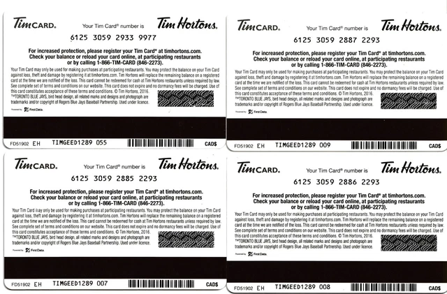 TORONTO BLUE JAYS Tim Hortons Gift Card No Cash Value nhc19 $1.99 ...