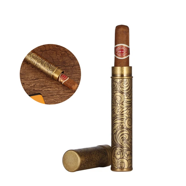 GALINER METAL PORTABLE 1 CT Cigar Tube Case Brass Retro Travel ...