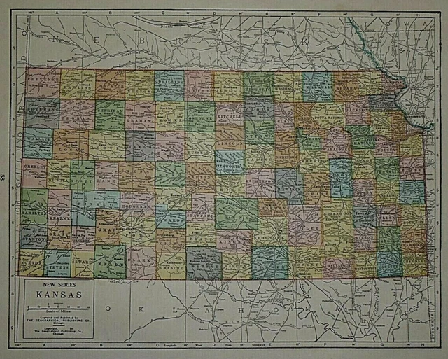 VINTAGE 1924 ATLAS Map ~ KANSAS ~ Old & Authentic ~ Free S&H £17.35 ...