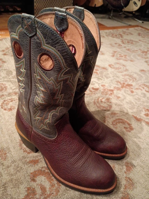 TWISTED X BROWN & Blue Bull Hide Leather Round Toe Cowboy Boots # ...