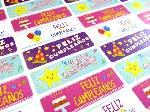 FELIZ CUMPLEANOS SPANISH Happy Birthday Labels Stickers For Cards HB-ES ...