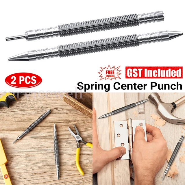 2PCS SPRING NAIL Set Tool Hammerless Center Punch, Trim Spring Loaded ...