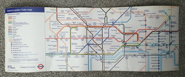 LONDON UNDERGROUND TFL Central London Platform Map TFL Tube Map 28125/ ...