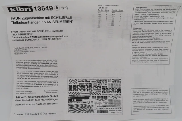 KIT À MONTER KIBRI HO 1/87 CAMION FAUN 6X6 SCHEVERLE VAN SEUMEREN #13549 EUR 19,99 - PicClick FR