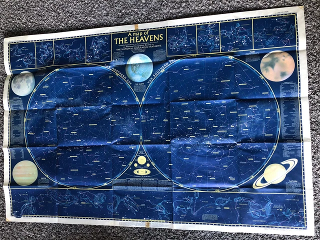 *VINTAGE 'A MAP OF THE HEAVENS'-STAR MAP by NATIONAL GEOGRAPHIC 1957 ...