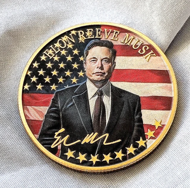 ELON MUSK GOLD Coin Signature Doge Coin Bit Computer Cyber Entrepreneur ...