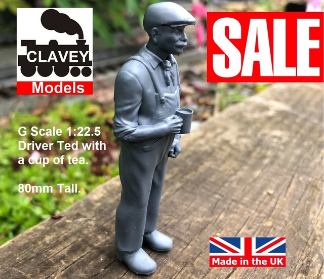 G SCALE LOCO Driver Ted Garden Rail People 1:22 Primed 80mm High Tea ...