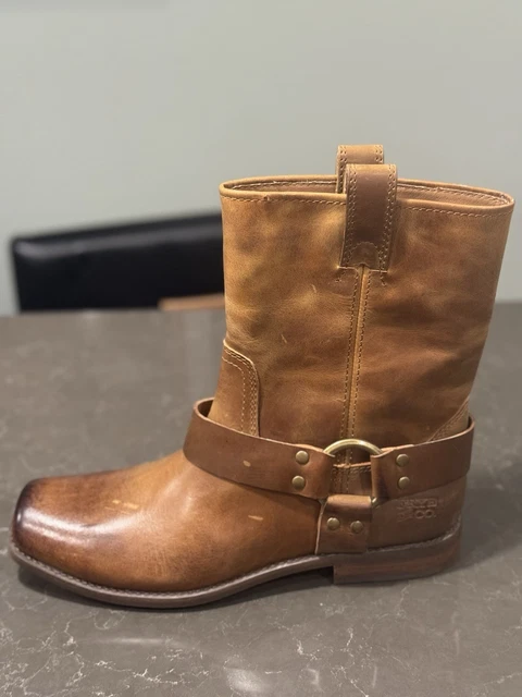 FRYE MENS 9M Harness Tan Leather Moto Engineer Boots - Made In USA £118 ...