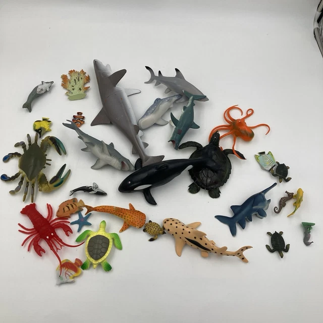 JOBLOT SEA ANIMAL Figures Sharks Whales Turtles Crabs Octopus Kids Toys ...