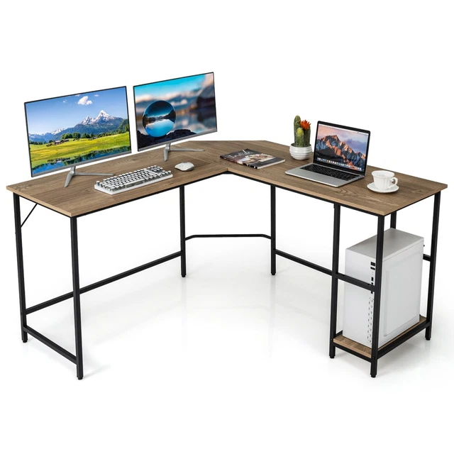 COSTWAY L-SHAPED COMPUTER Desk Corner Computer Gaming Desk w/2-tier ...