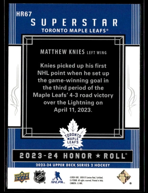 2023-24 MAZZO SUPERIORE serie 2 hockey Matthew Knies rotolo d'onore # ...