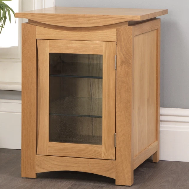 CRESCENT HI-FI STORAGE Cabinet Unit Solid Oak Entertainment Storage £ ...