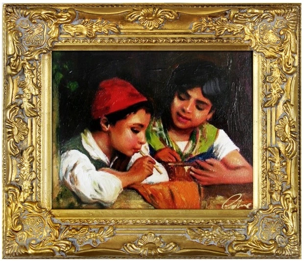 GRAND MEISTER-34X30CM PEINT à la Main Toile Rahmen-Signiert Art Image ...