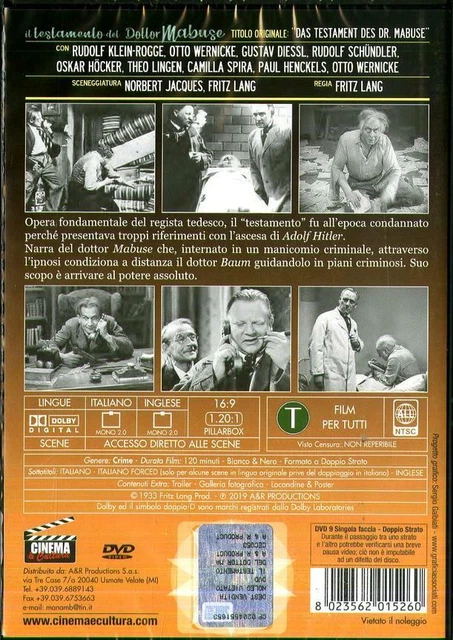 TESTAMENTO DEL DOTTOR Mabuse Il - Dvd EUR 10,90 - PicClick IT